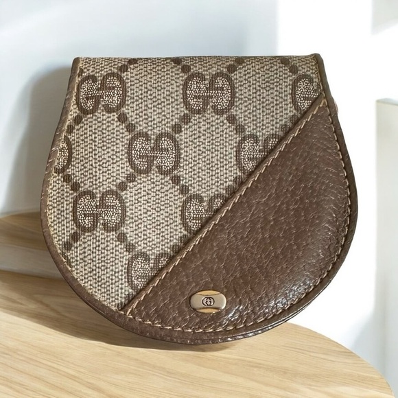 Gucci | Bags | Authentic Gucci Vintage Gg Monogram Brown Leather Coin ...